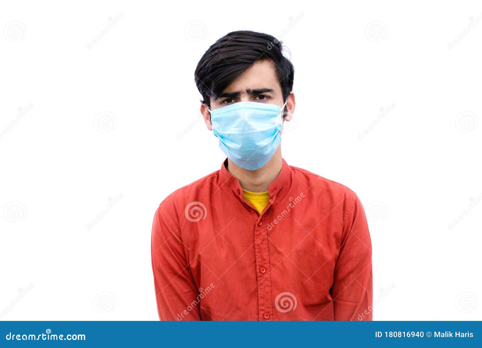 A Male Model Wearing Mask Isolated on a White Background. Stock Photo ...