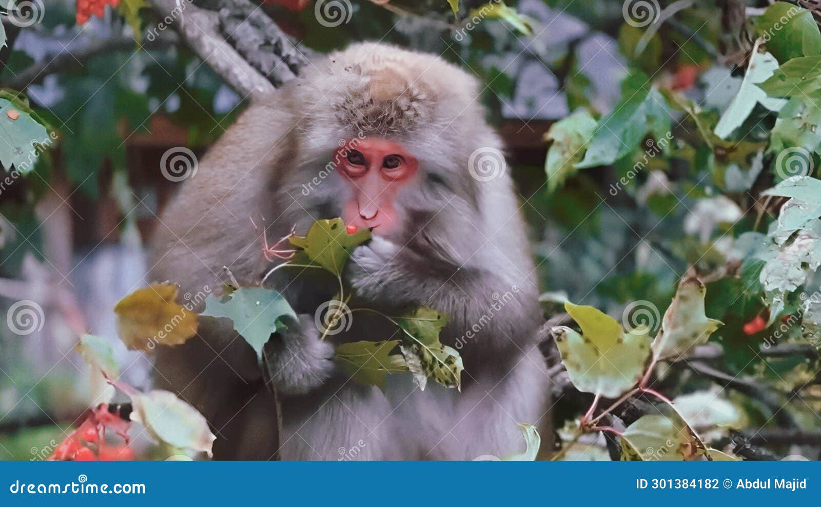 Male Monkey Eating on a Tree Branch Stock Photo - Image of face, happy ...