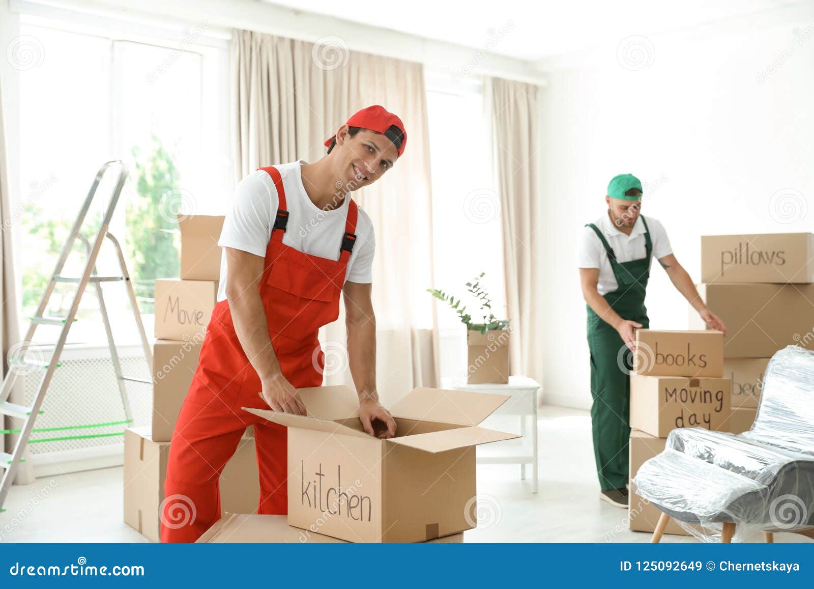 Male Movers with Boxes in House Stock Image - Image of people, parcel ...