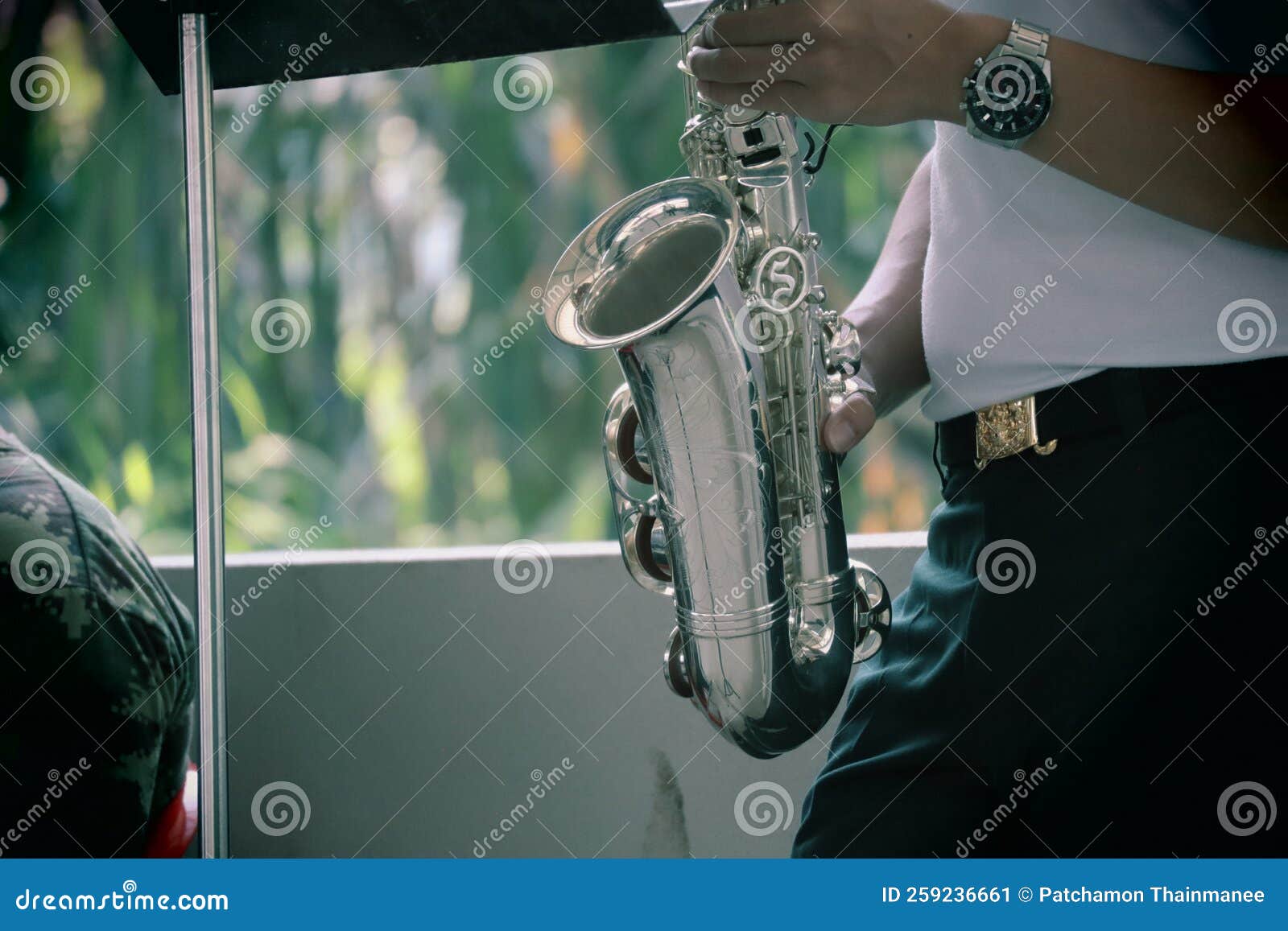 Male Musician Practicing Saxophone Stock Image - Image of lighting ...