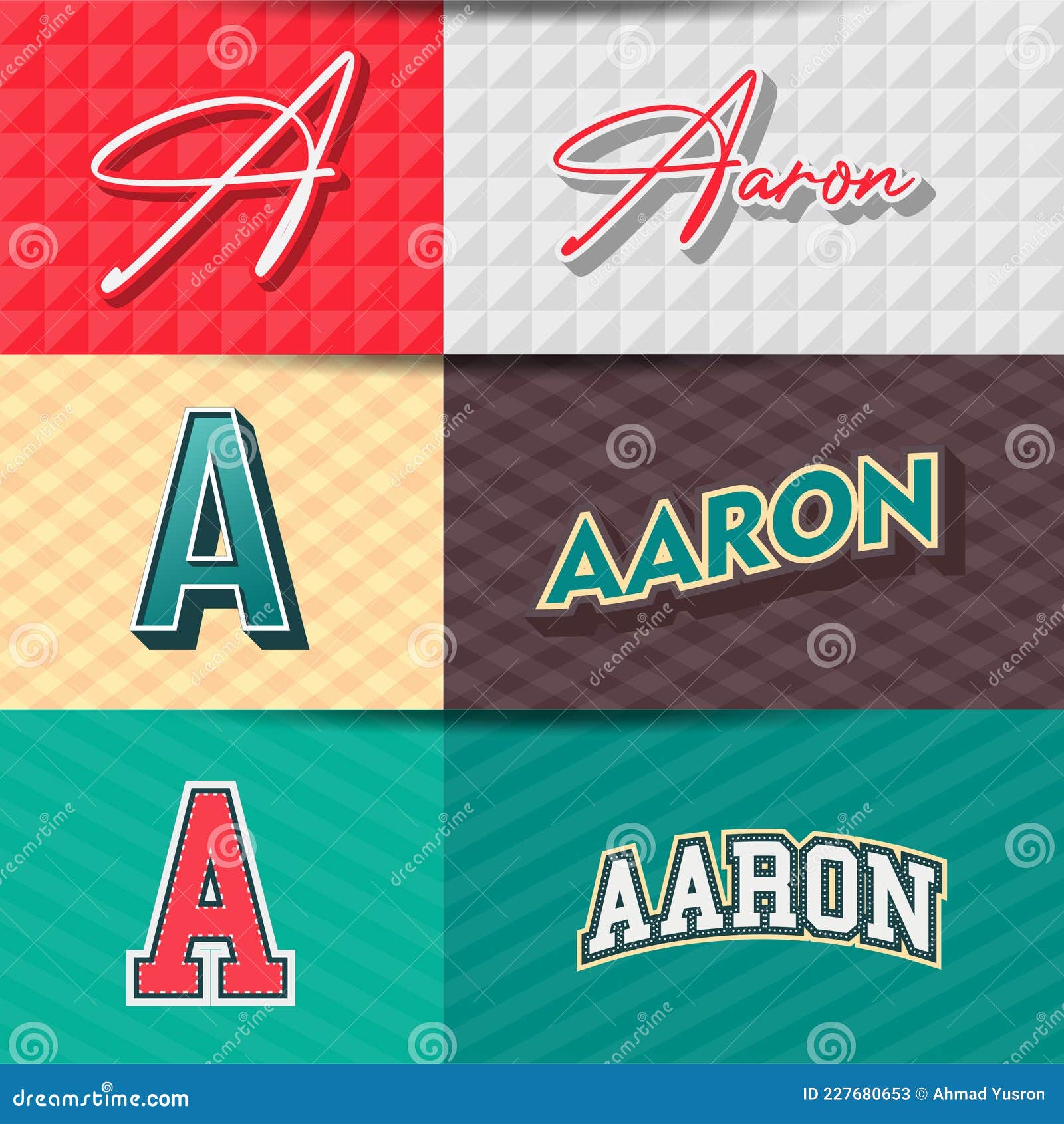 ,Male Name,AARON in Various Retro Graphic Design Elements, Set of ...