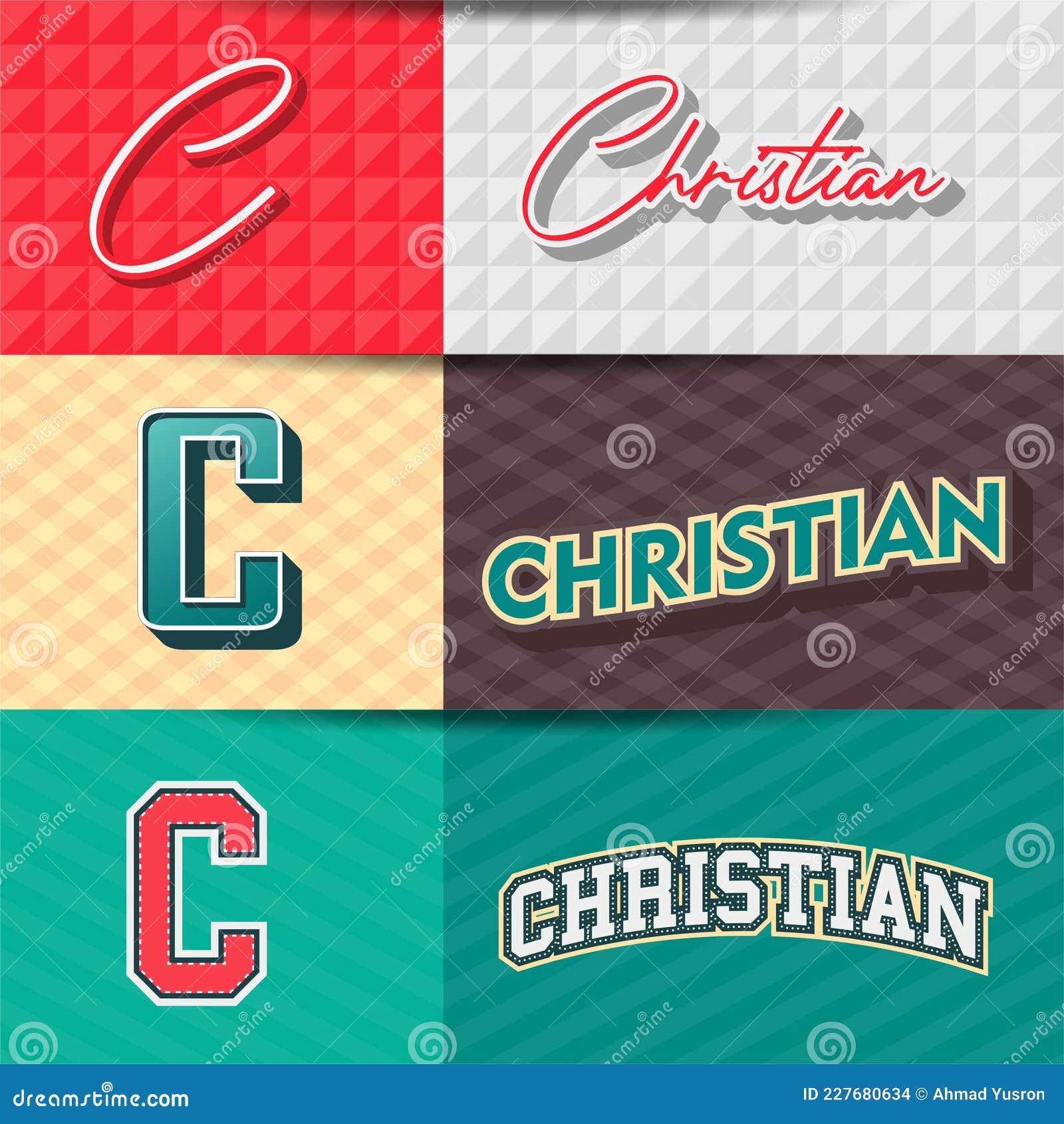 ,Male Name,CHRISTIAN in Various Retro Graphic Design Elements, Set of ...