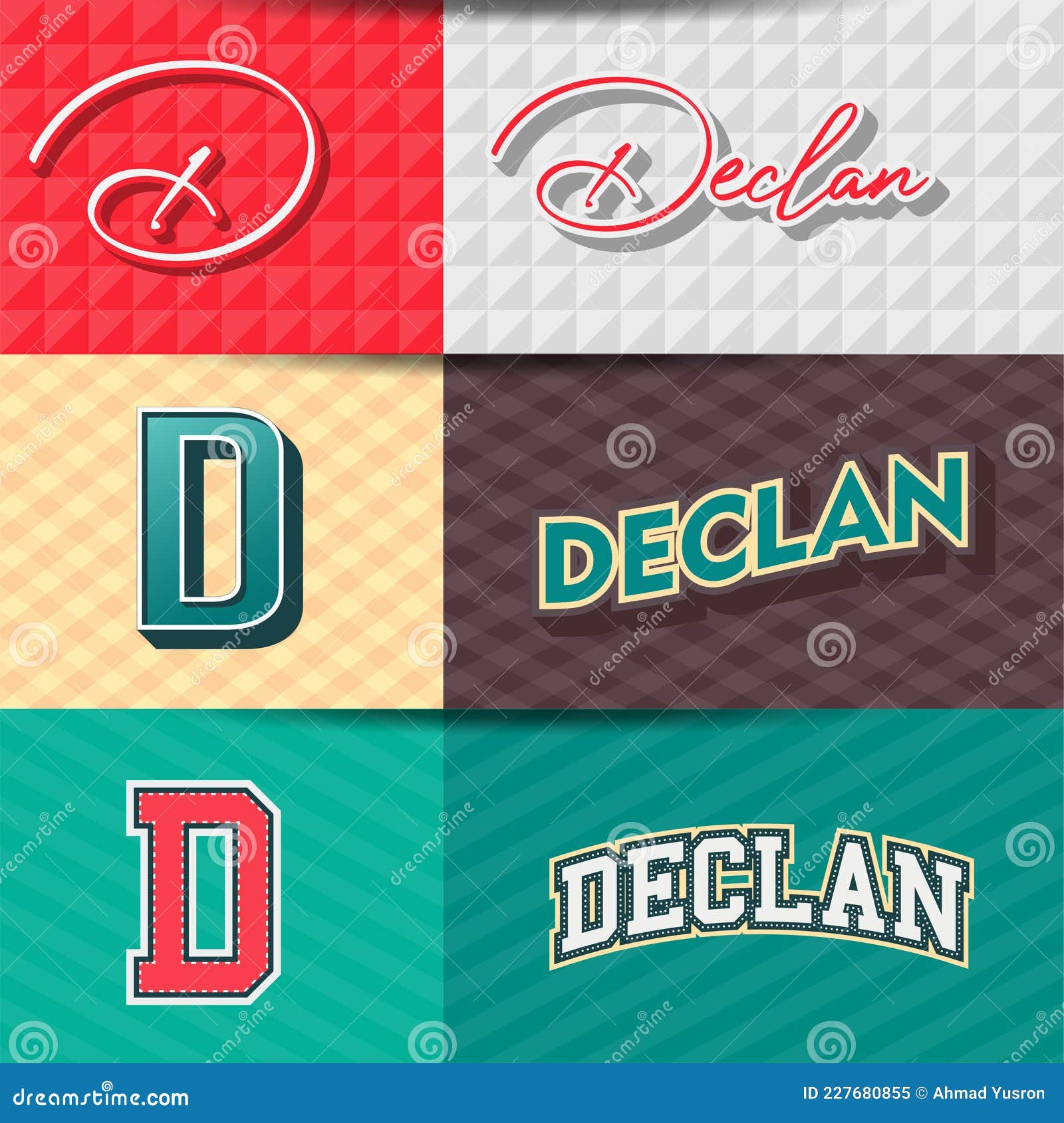 ,Male Name,DECLAN in Various Retro Graphic Design Elements, Set of ...