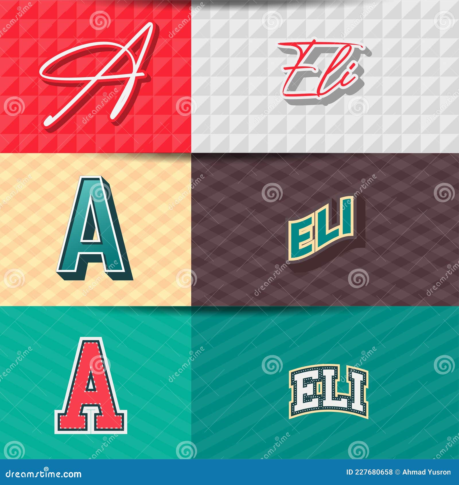 ,Male Name,ELI in Various Retro Graphic Design Elements, Set of Vector ...
