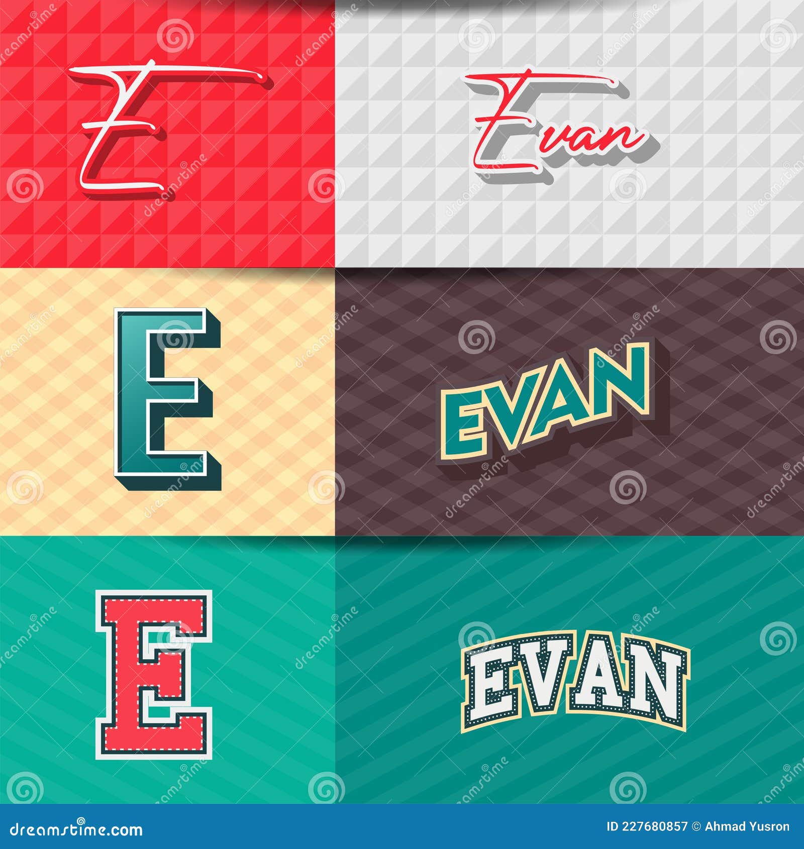 ,Male Name,EVAN in Various Retro Graphic Design Elements, Set of Vector ...