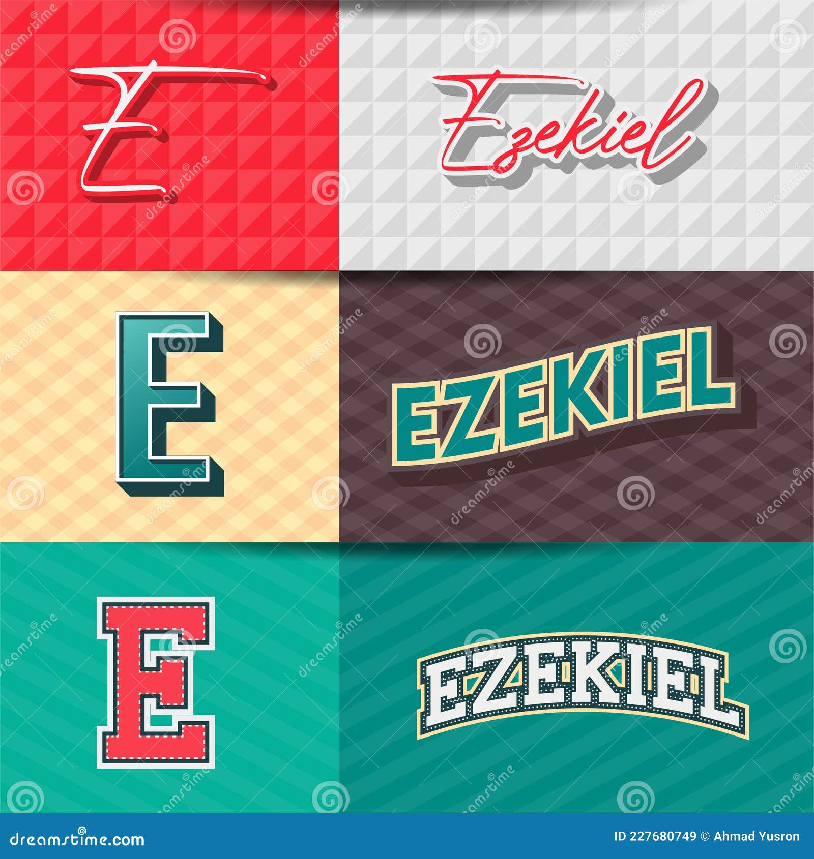 ,Male Name,EZEKIEL in Various Retro Graphic Design Elements, Set of ...