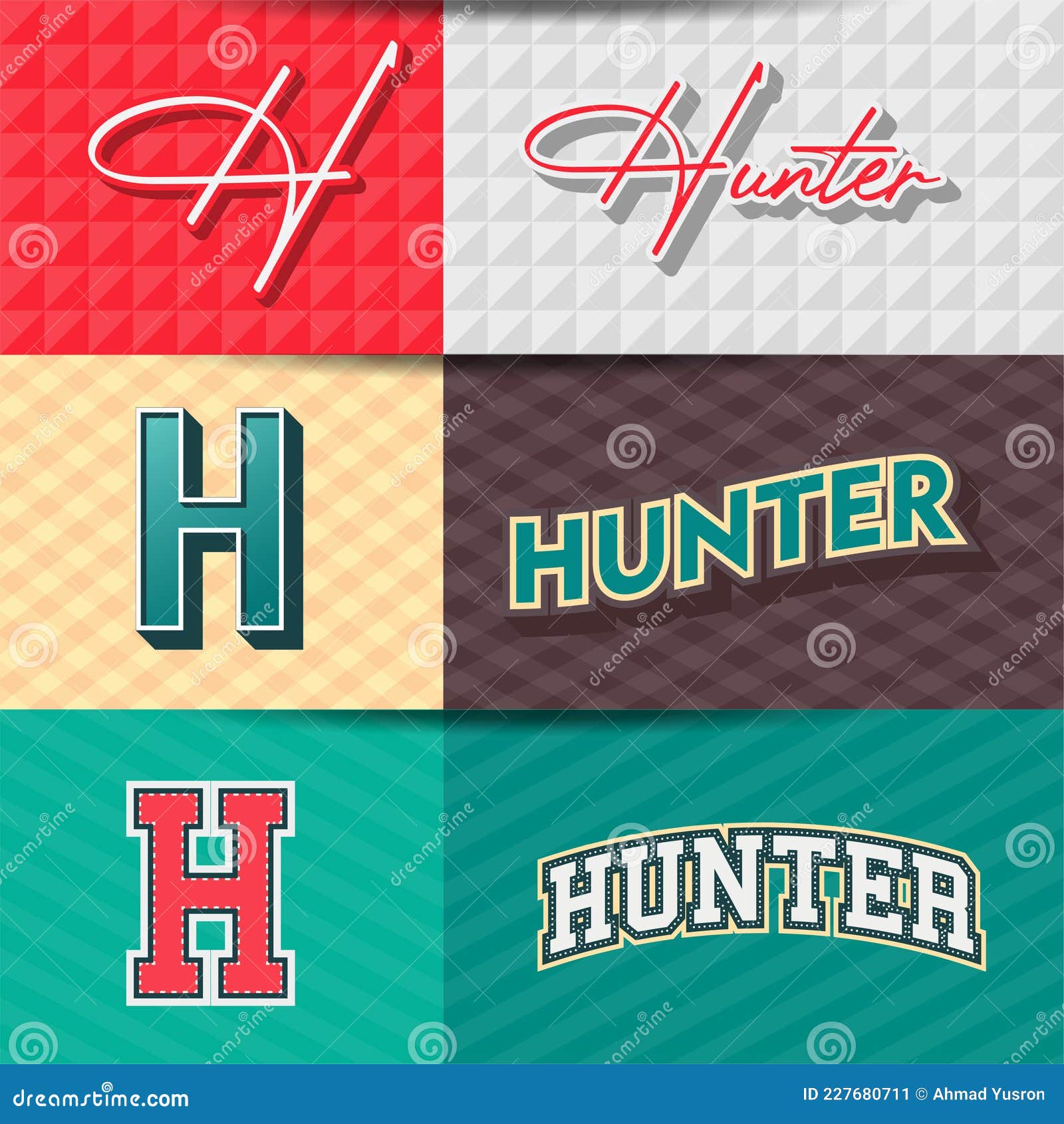 ,Male Name,HUNTER in Various Retro Graphic Design Elements, Set of ...