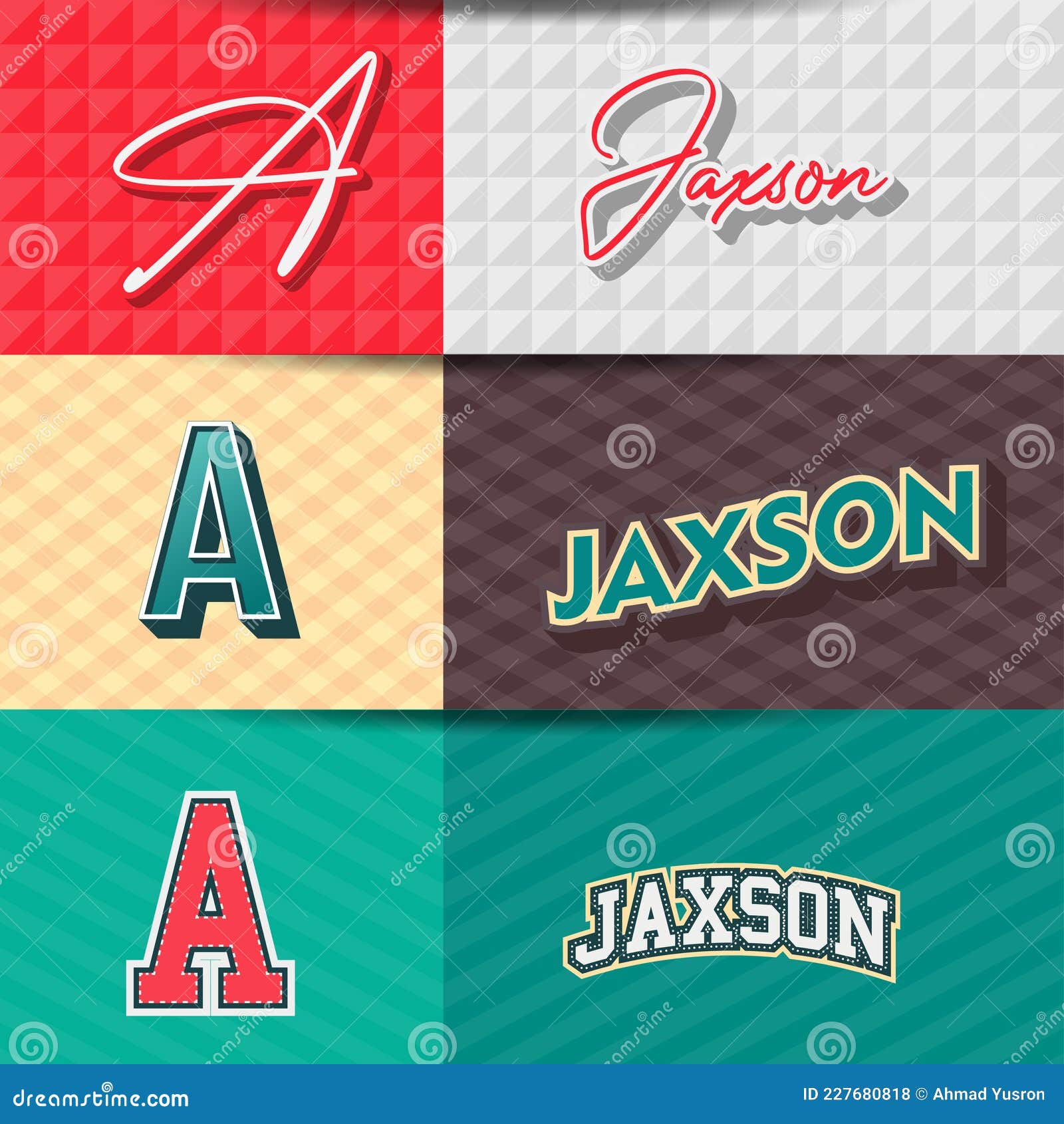 ,Male Name,JAXSON in Various Retro Graphic Design Elements, Set of ...