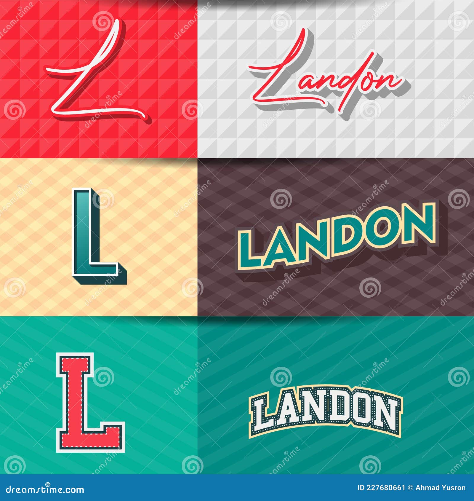 ,Male Name,LANDON in Various Retro Graphic Design Elements, Set of ...