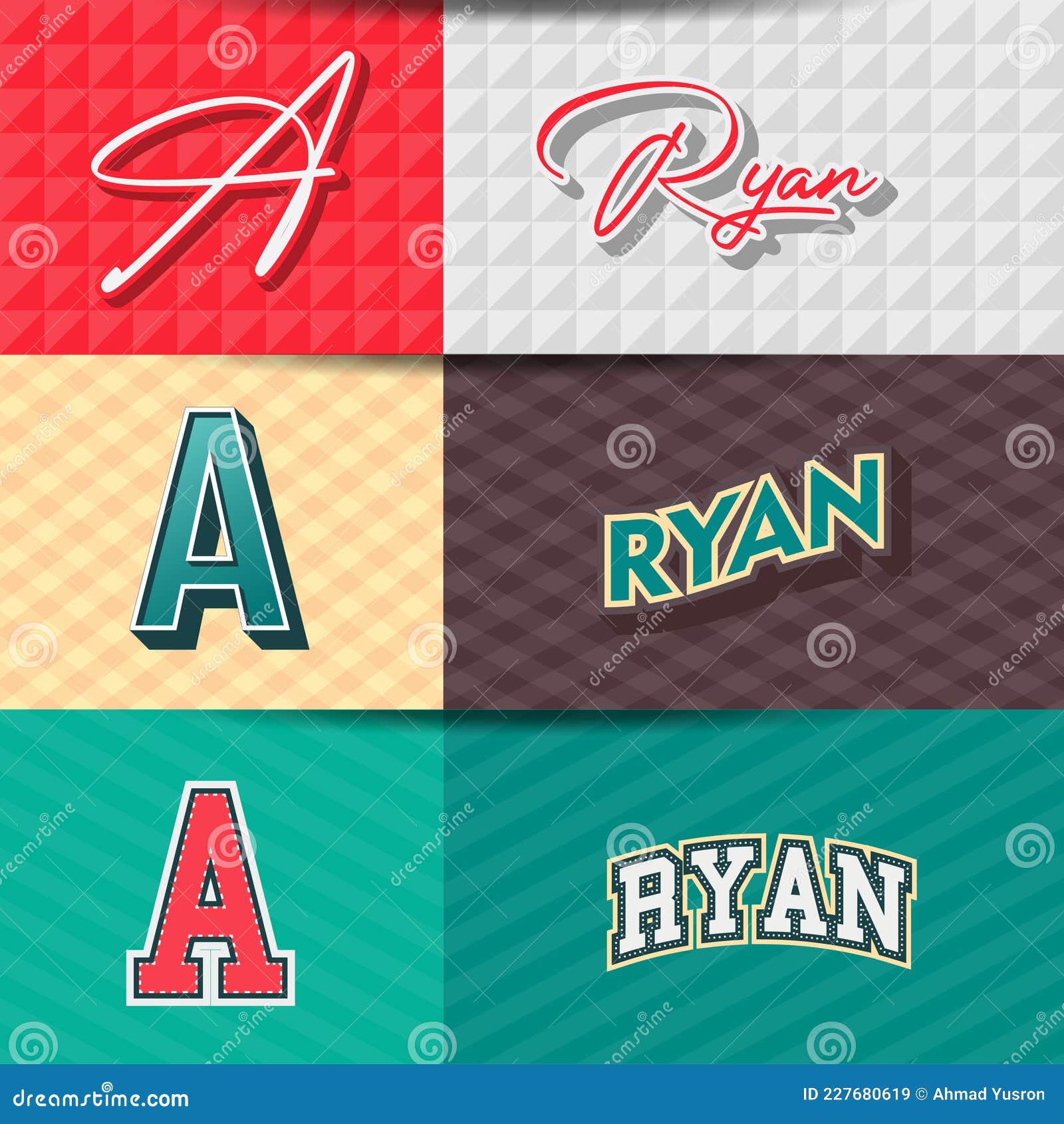 ,Male Name,RYAN in Various Retro Graphic Design Elements, Set of Vector ...