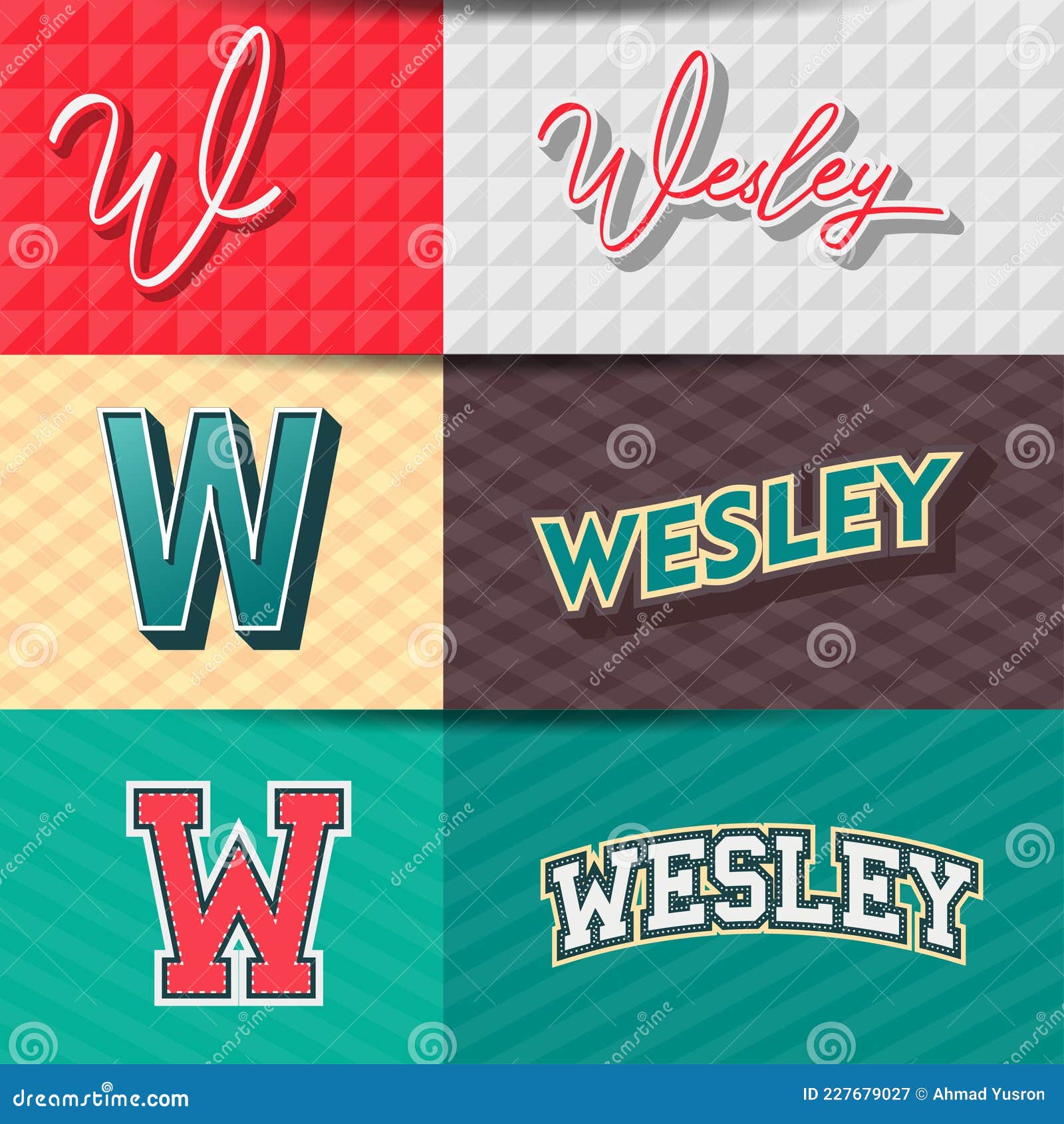 ,Male Name,WESLEY in Various Retro Graphic Design Elements, Set of ...