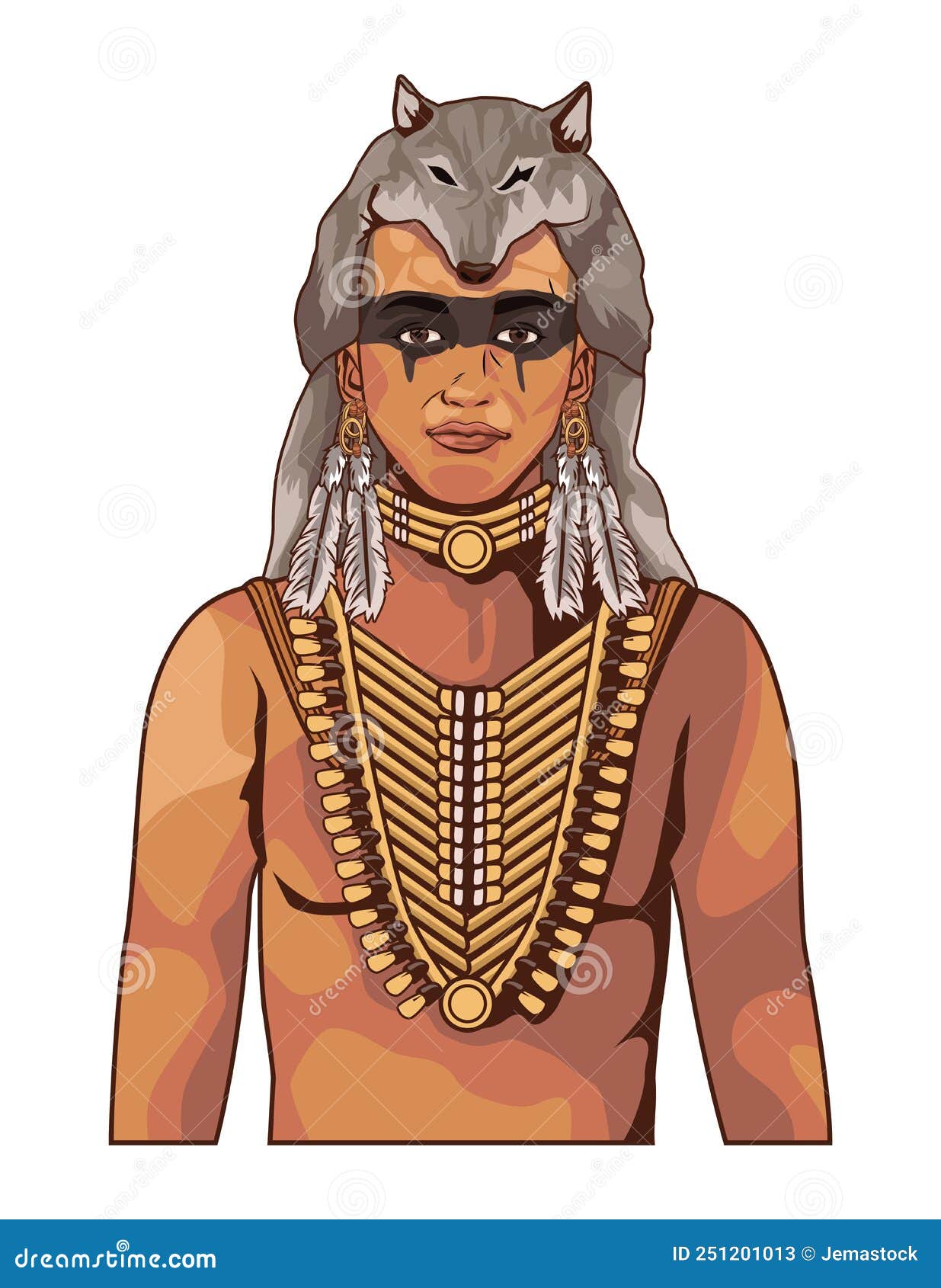Male Native Wearing Fox Hat Stock Vector - Illustration of tribe ...