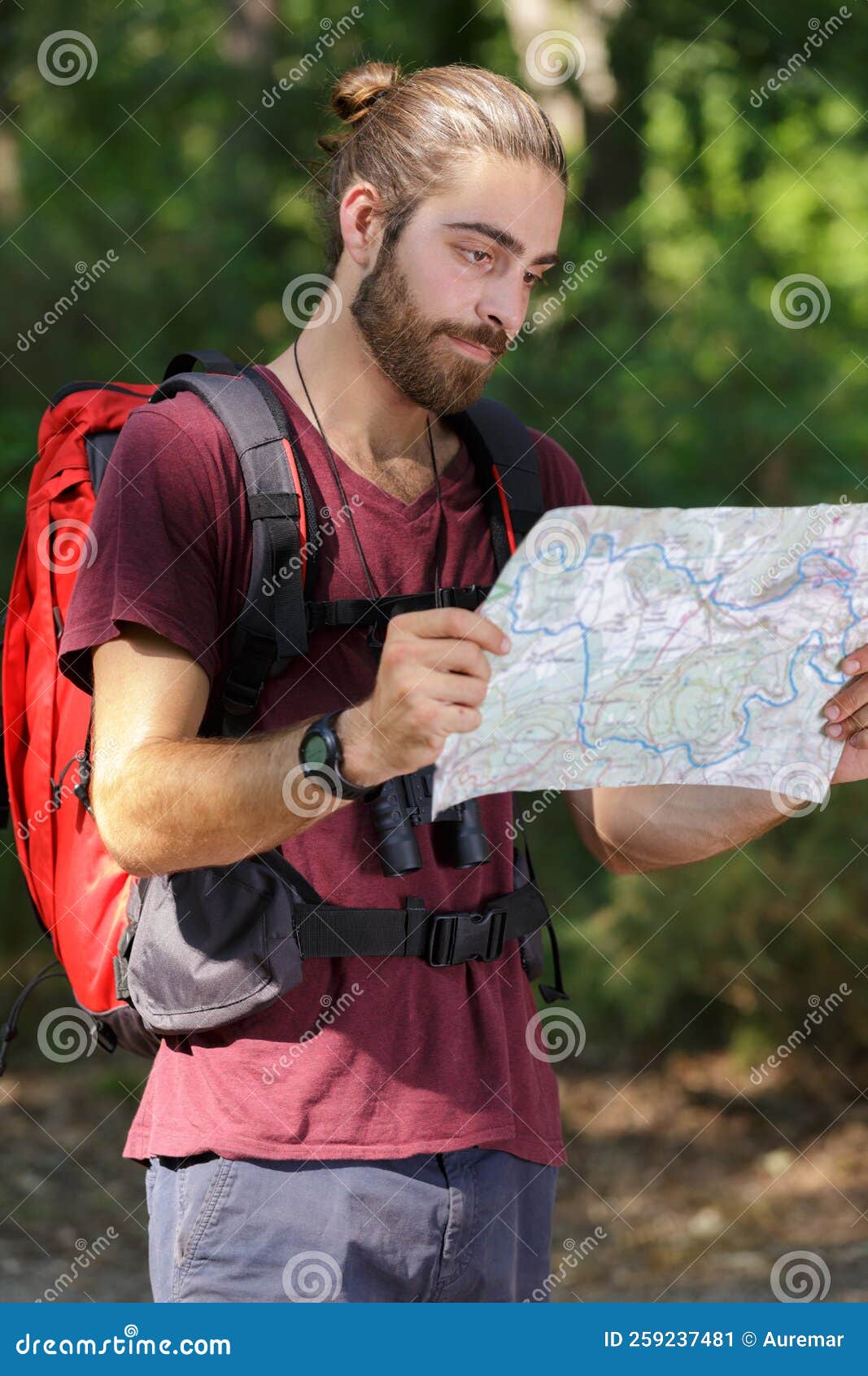 Male Nature Explorer Reading Nthe Map Stock Image - Image of outdoor ...