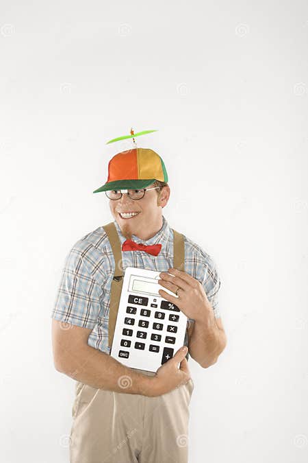 Male Nerd Holding Calculator. Stock Photo - Image of male, person: 2044386