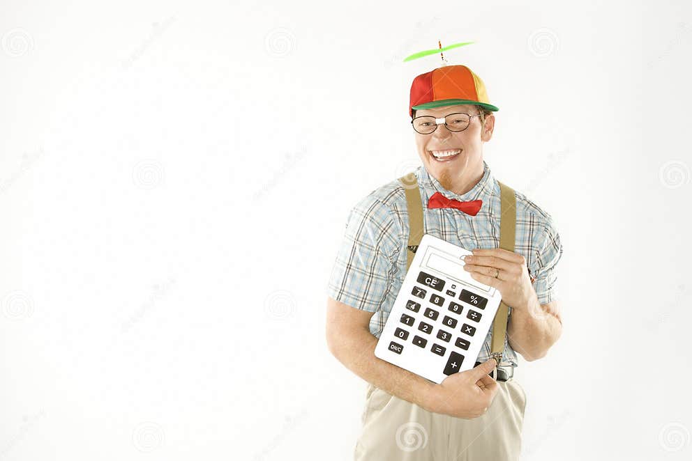 Male Nerd Holding Calculator. Stock Image - Image of math, bookworm ...