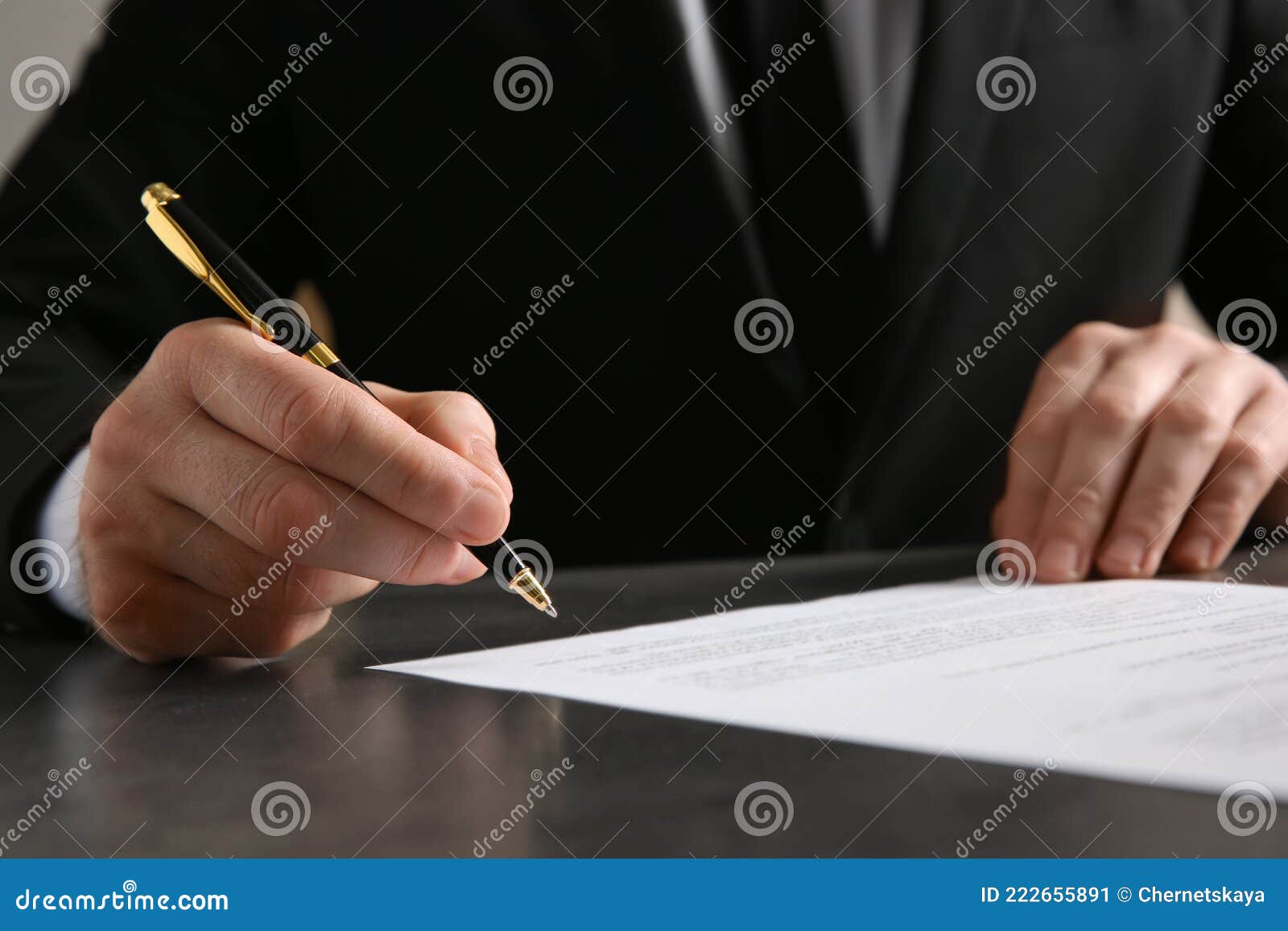 Male Notary Signing Document at Table, Closeup Stock Image - Image of ...