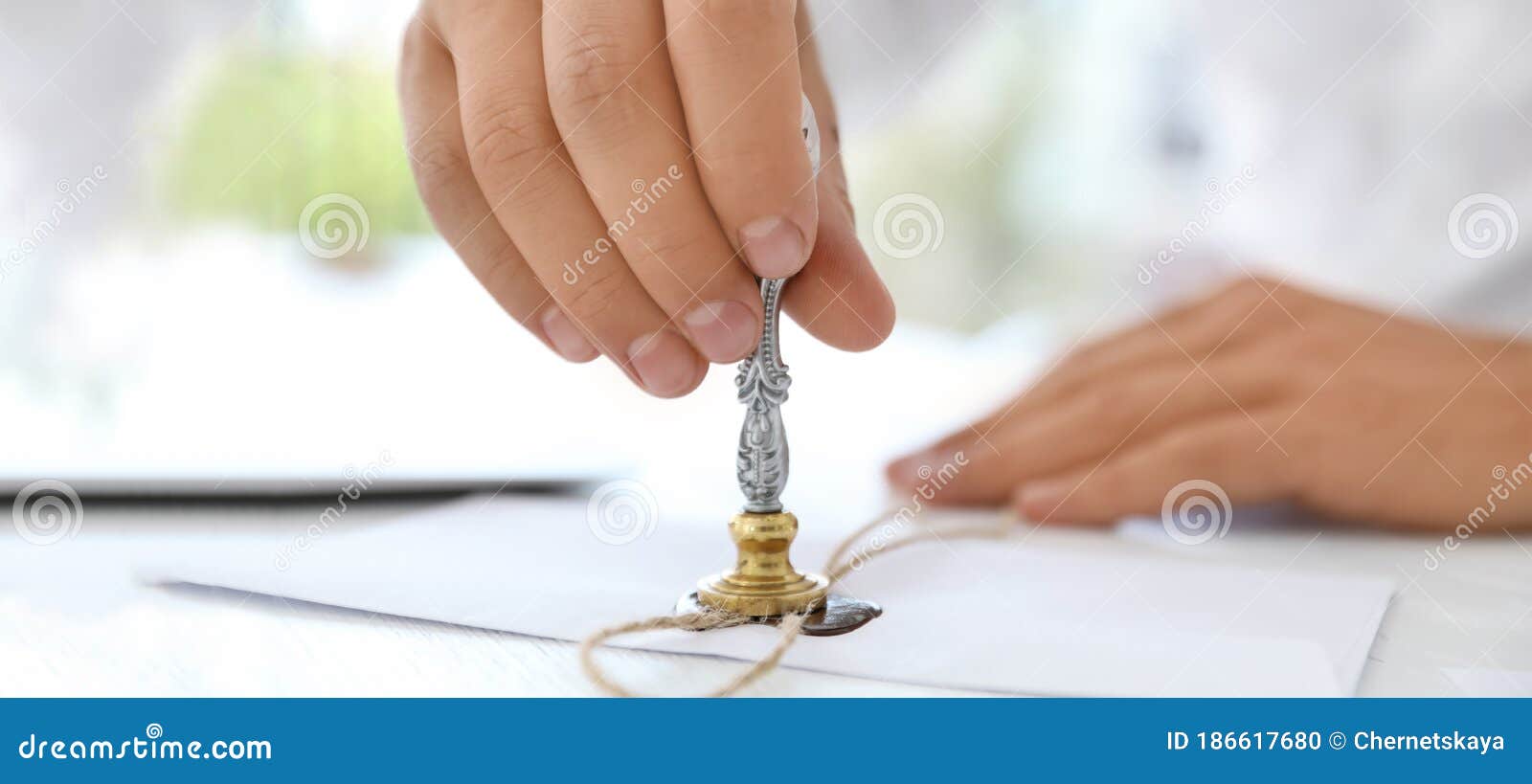 Male Notary Stamping Document at Table. Banner Design Stock Photo ...