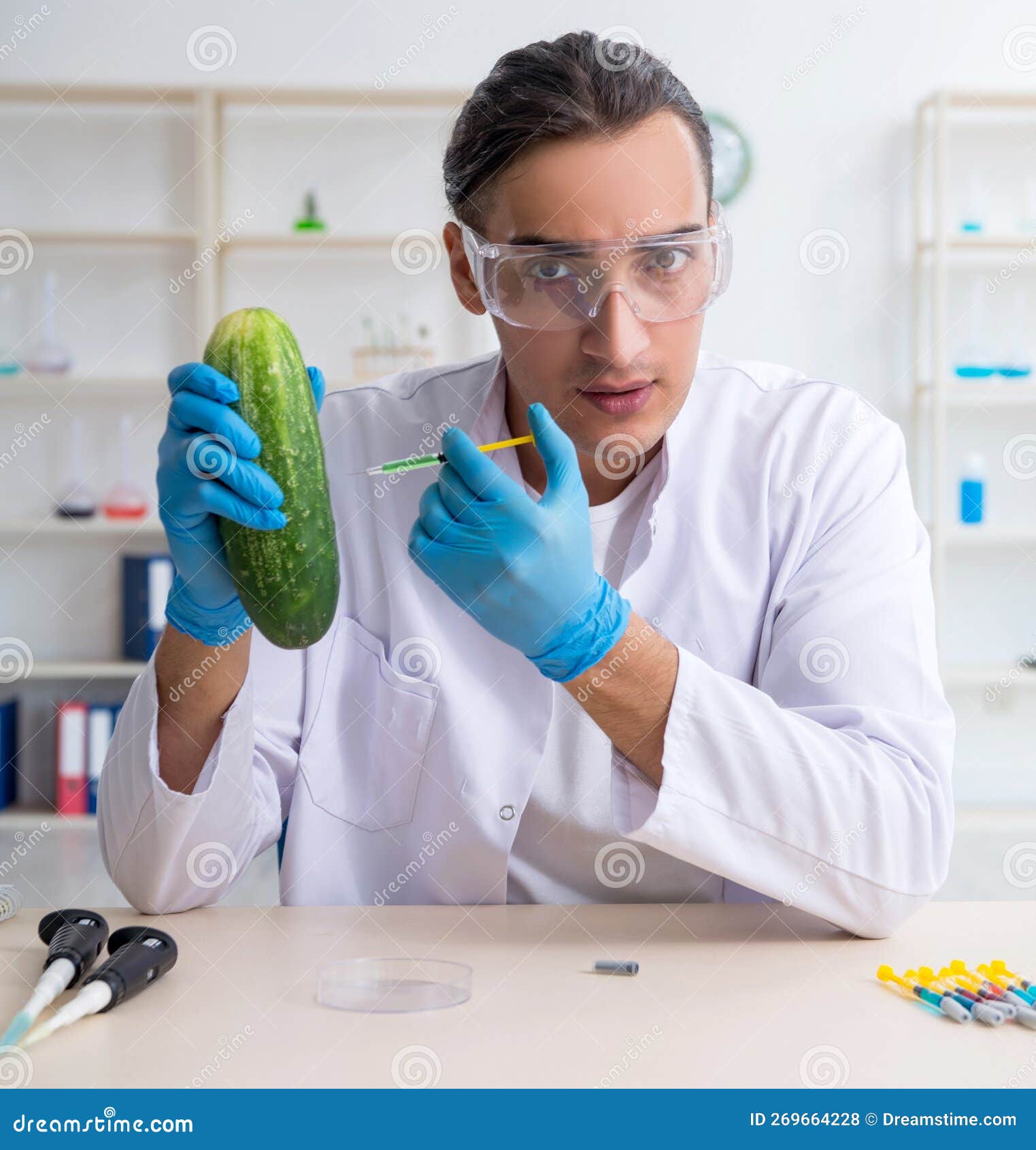 Male Nutrition Expert Testing Vegetables in Lab Stock Photo - Image of ...