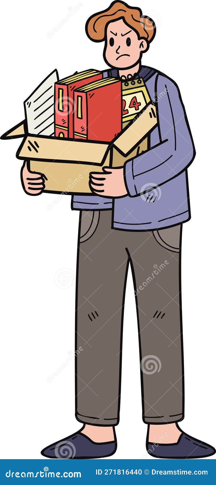 Fired Male Character Leave Office With Box, Unemployment. Artificial ...