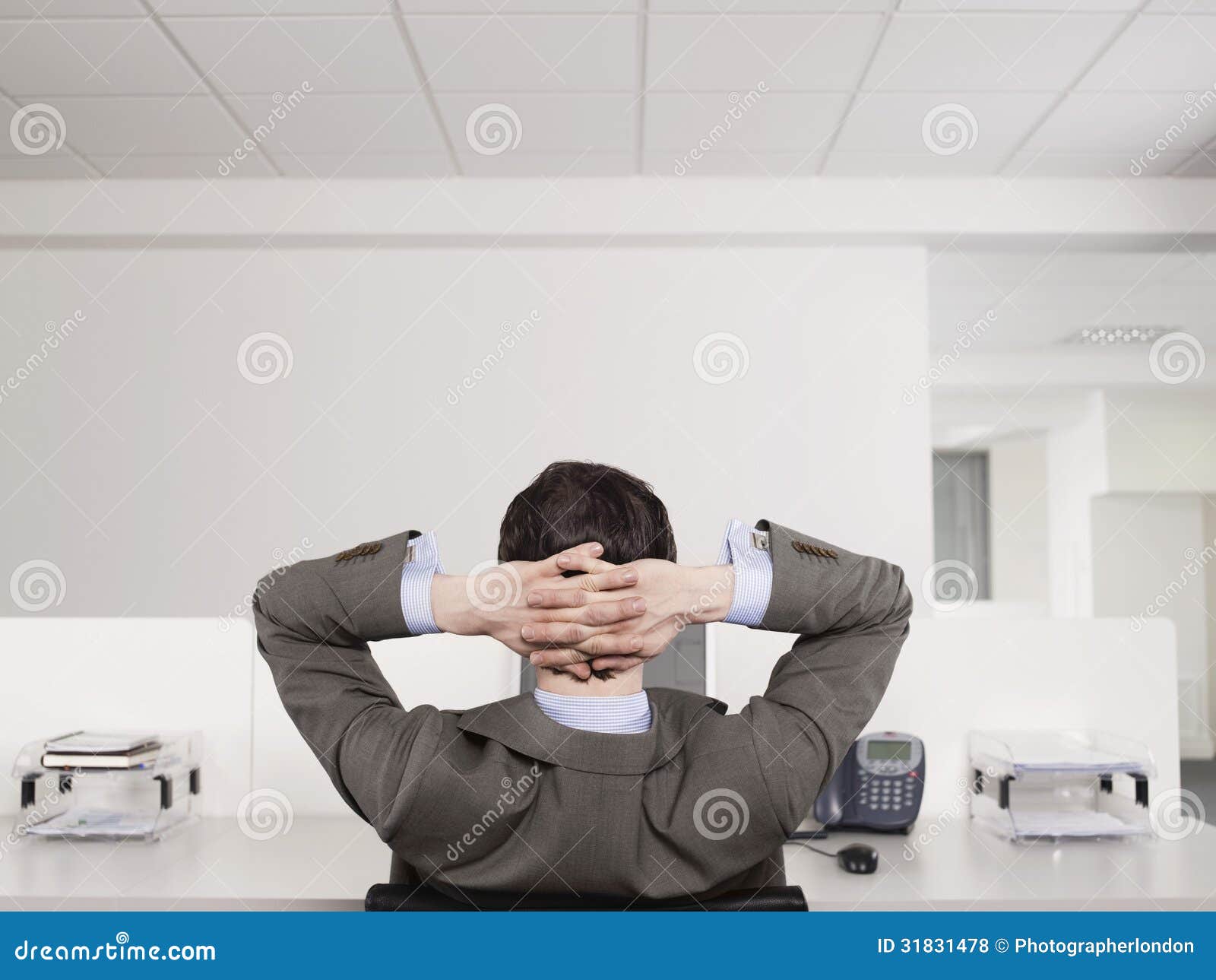 Male Office Worker Relaxing at Desk Stock Photo - Image of career ...