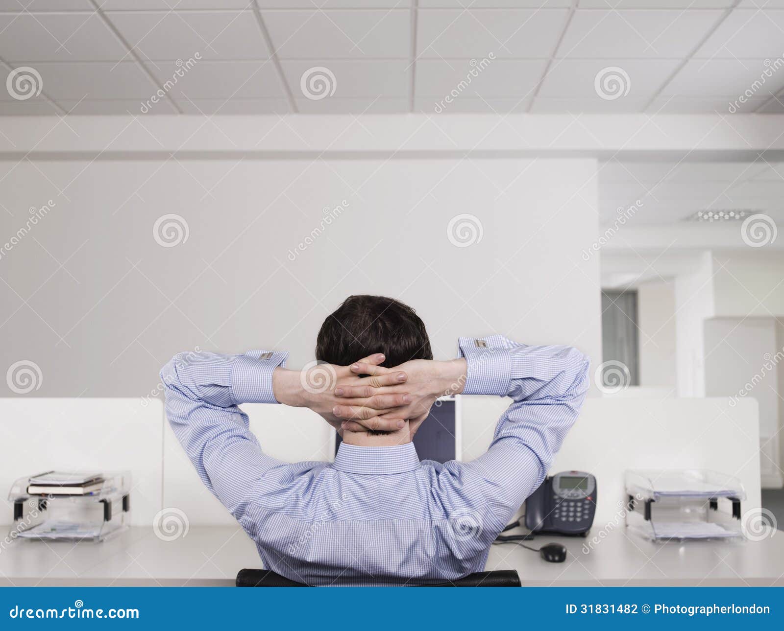 Male Office Worker Relaxing at Desk Stock Photo - Image of lazy ...