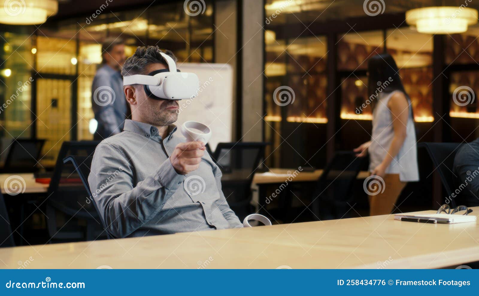 Male Office Worker Wearing VR Headset Stock Photo - Image of gesture ...