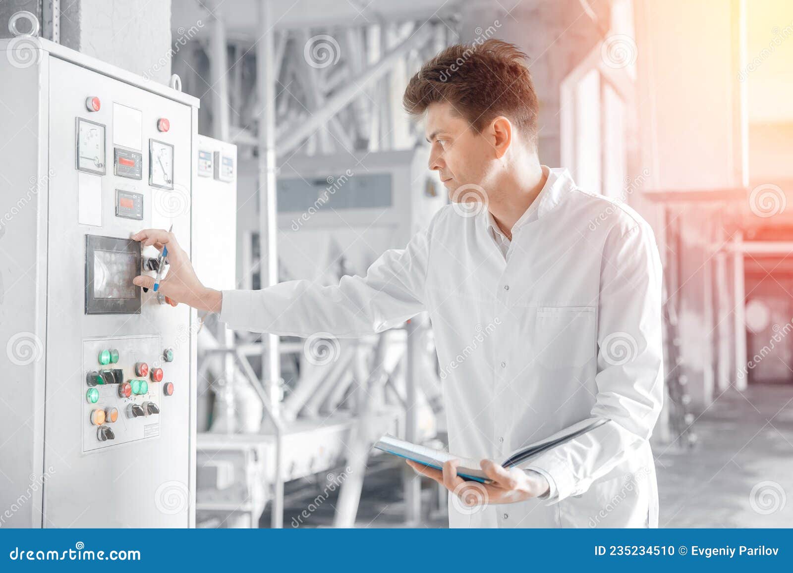 Male Operator Engineer Performs Process Production Line from Control ...