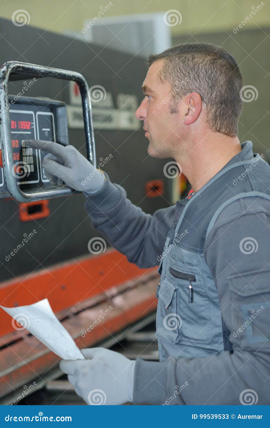 Male Operator Pushing Buttons Turning on Precision Machine Stock Image ...