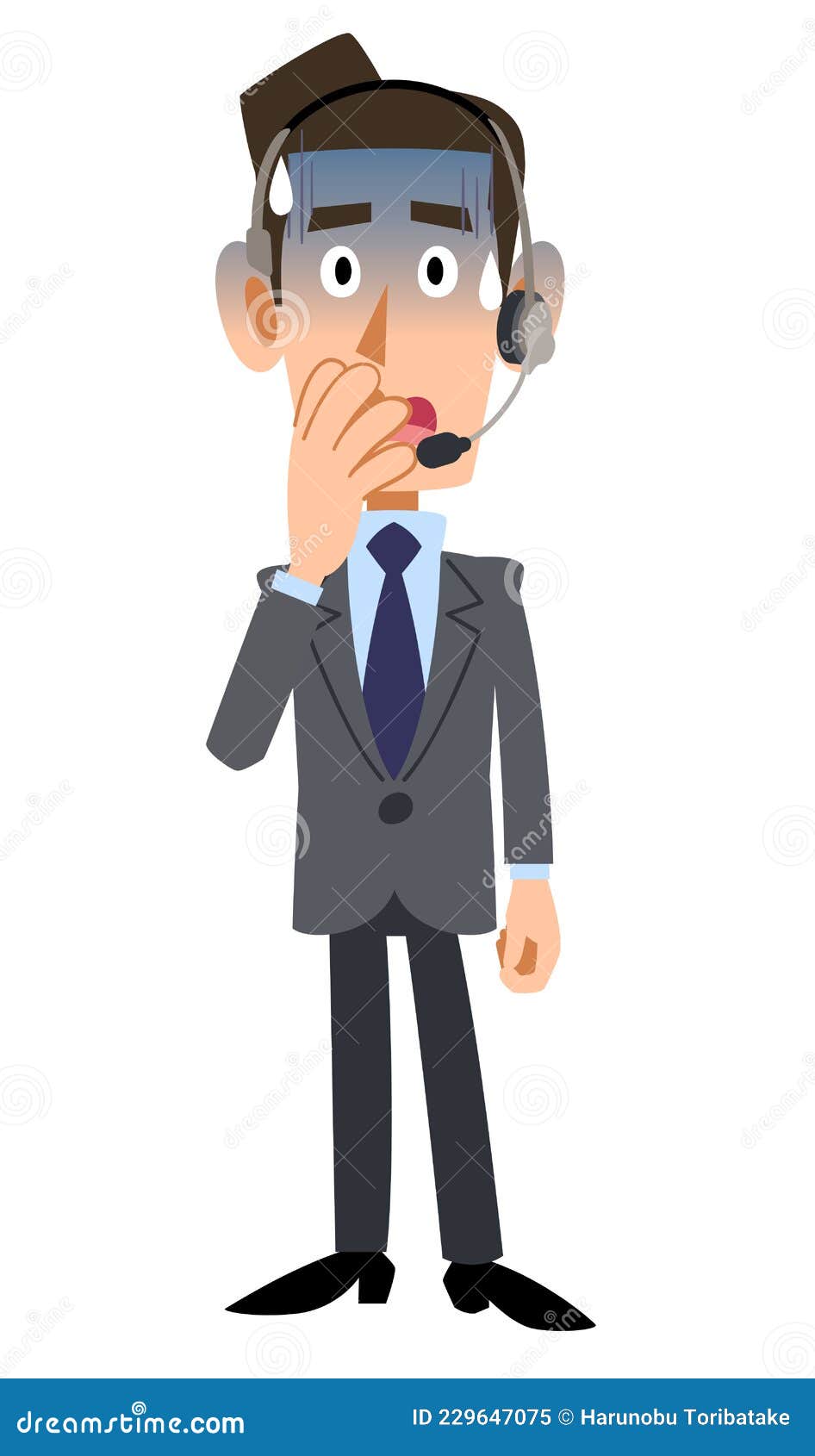 Male Operator Wearing a Headset with a Pale Look Stock Vector ...