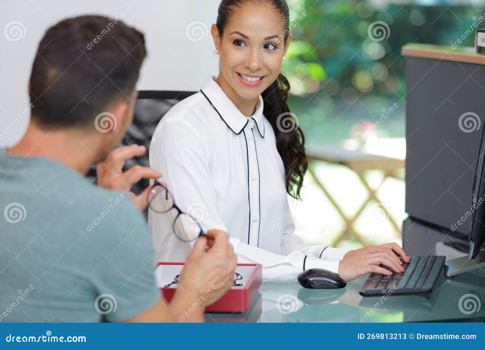 Male Optical Client Asking for Services Stock Image - Image of frame ...