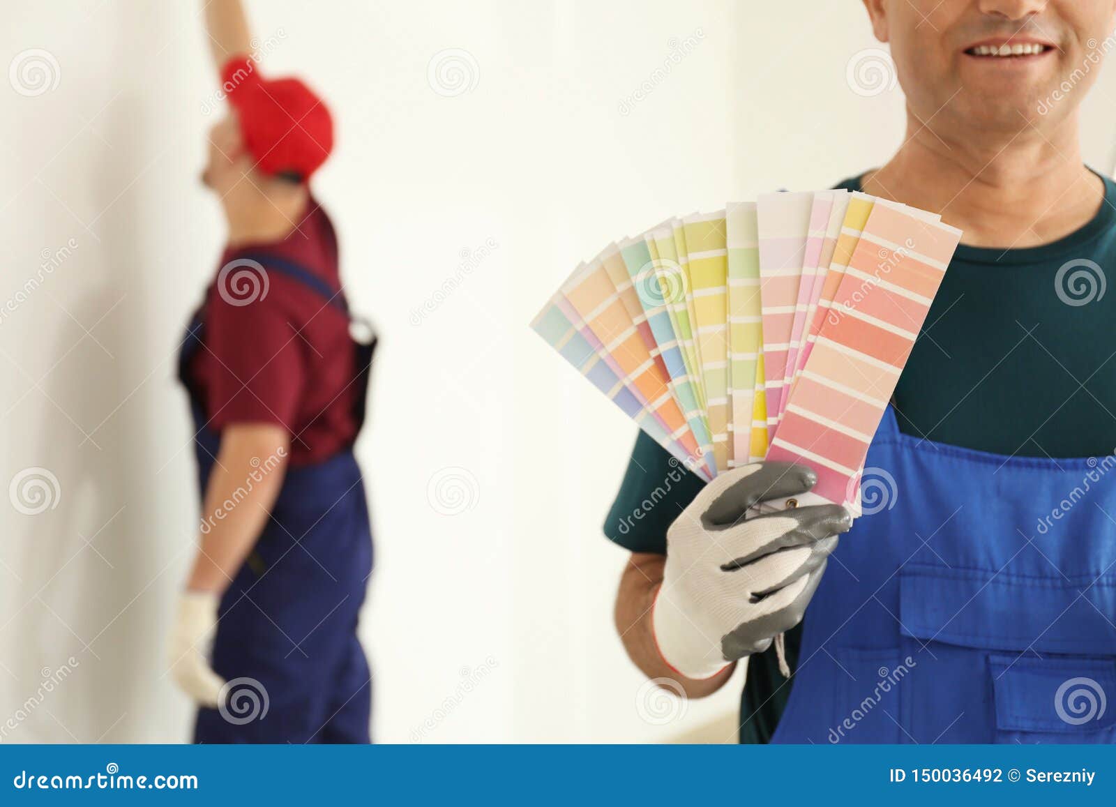 Male Painter in Uniform with Color Palette Samples Indoors Stock Photo ...