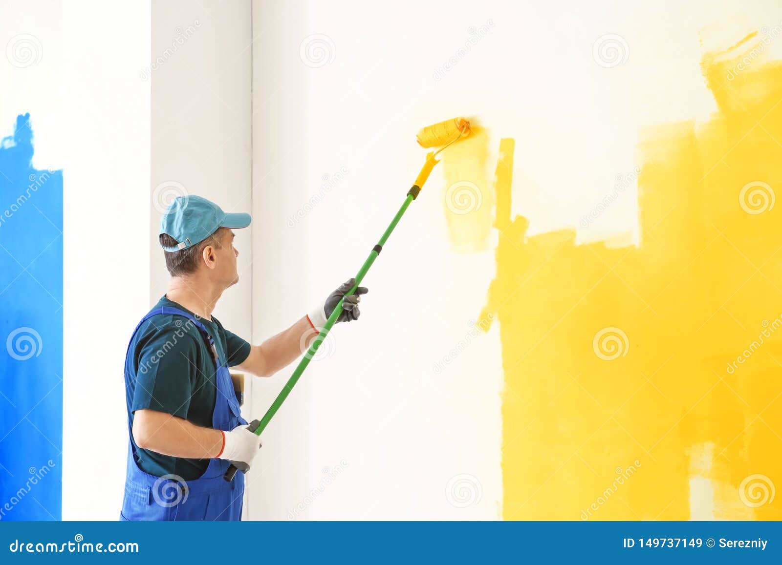 Male Painter in Uniform Working Indoors Stock Image - Image of ...