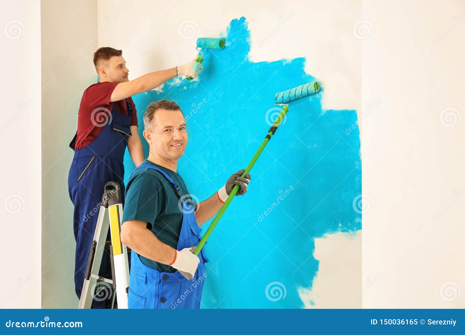 Male Painters in Uniform Working Indoors Stock Image - Image of brush ...