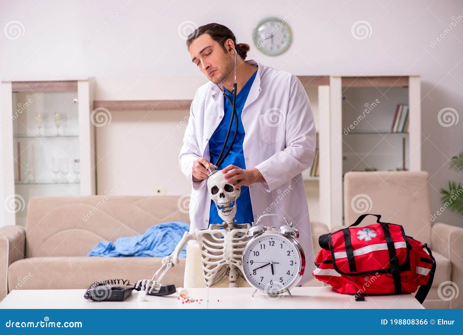 Young Male Paramedic Visiting Skeleton Patient Stock Photo - Image of ...