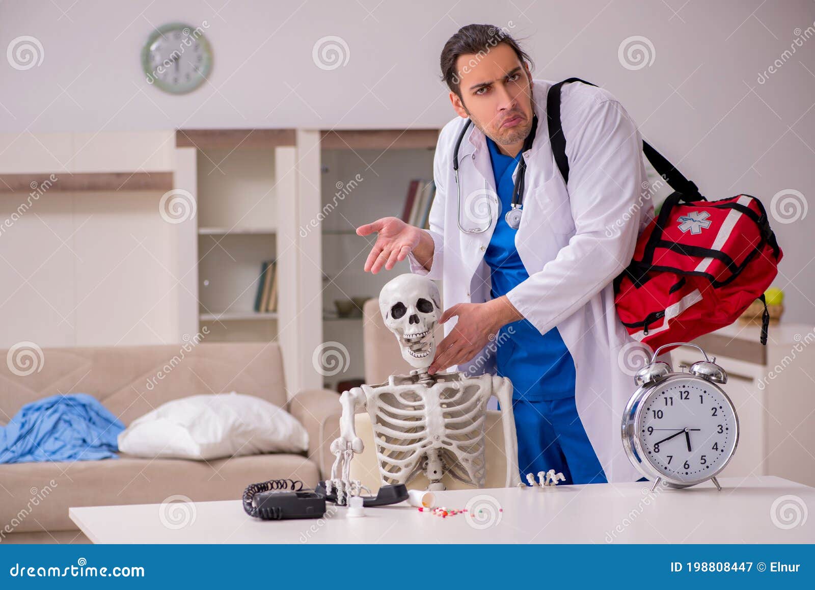 Young Male Paramedic Visiting Skeleton Patient Stock Image - Image of ...