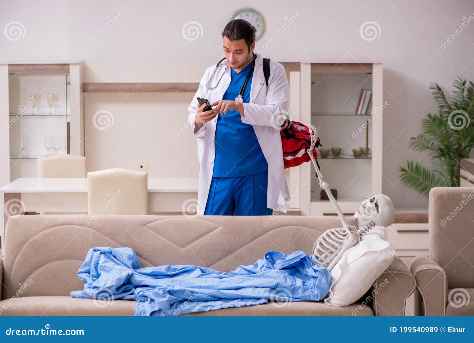 Young Male Paramedic Visiting Skeleton Patient Stock Image - Image of ...