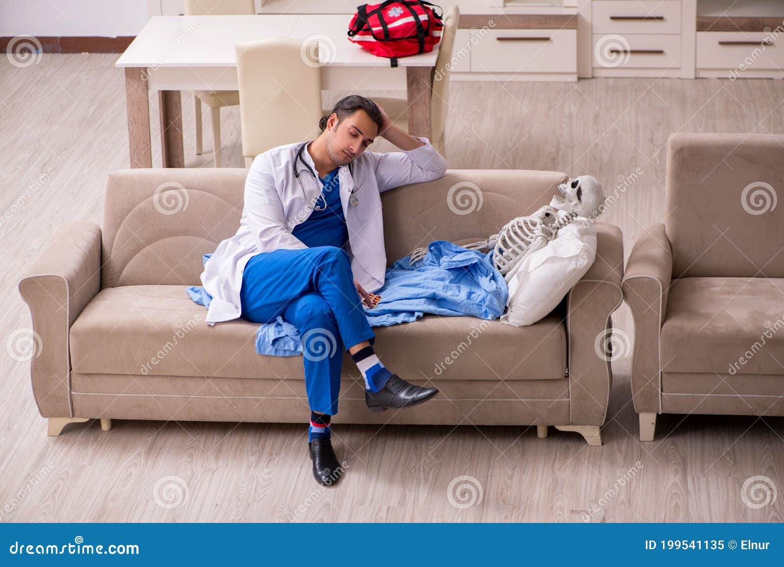 Young Male Paramedic Visiting Skeleton Patient Stock Image - Image of ...