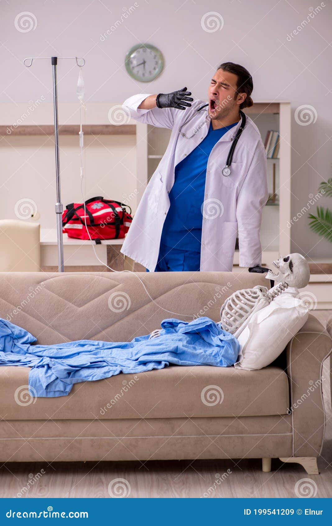 Young Male Paramedic Visiting Skeleton Patient Stock Image - Image of ...