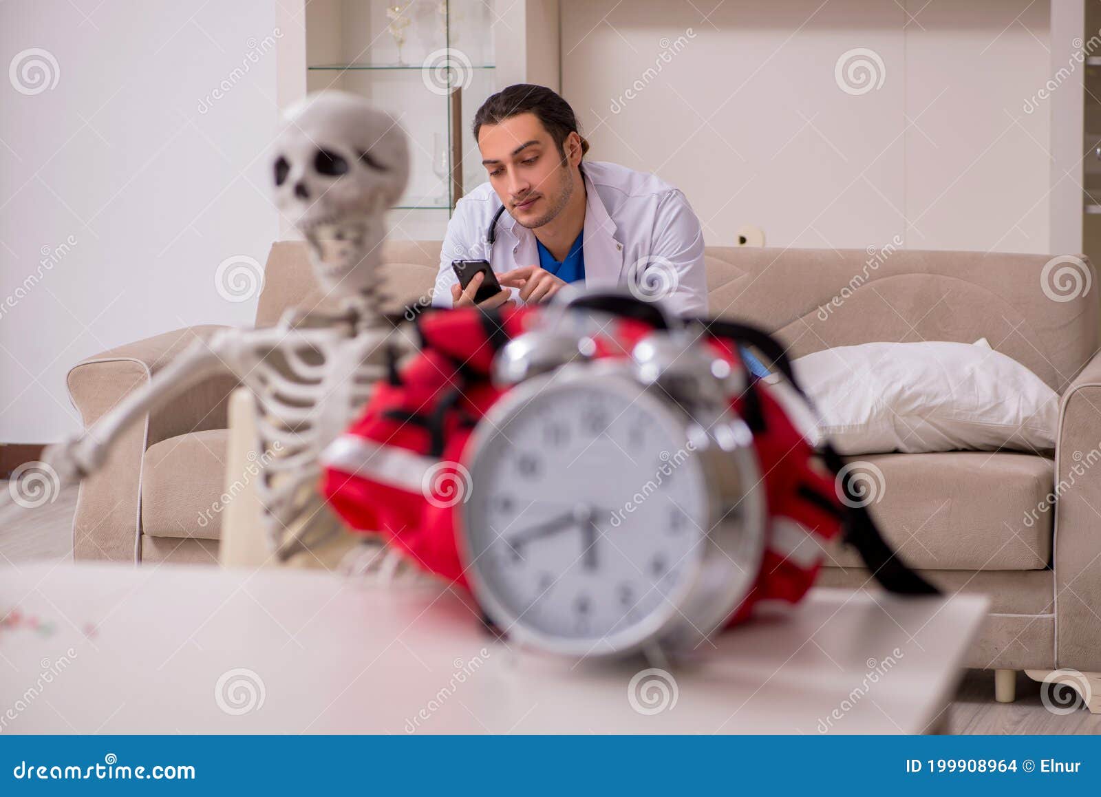 Young Male Paramedic Visiting Skeleton Patient Stock Photo - Image of ...