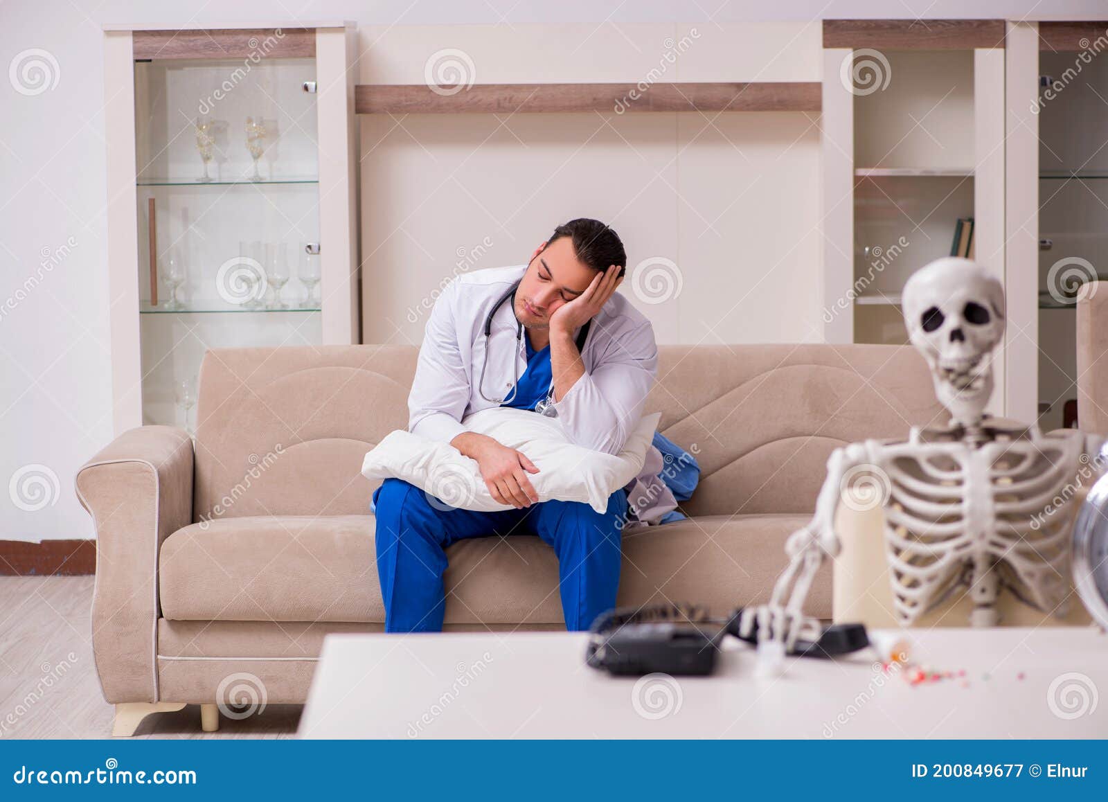 Young Male Paramedic Visiting Skeleton Patient Stock Image - Image of ...