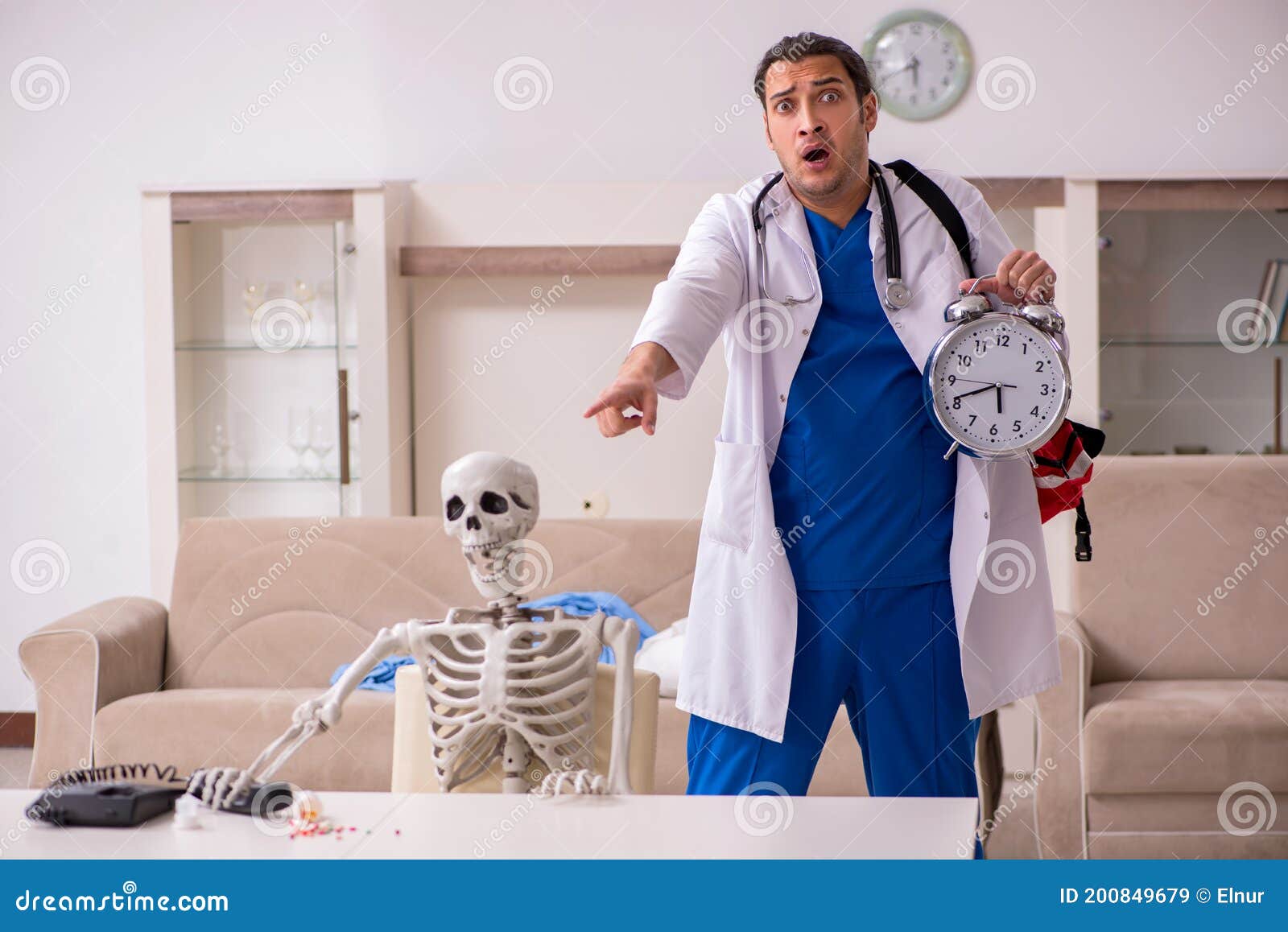 Young Male Paramedic Visiting Skeleton Patient Stock Image - Image of ...
