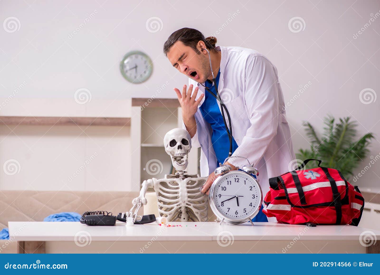 Young Male Paramedic Visiting Skeleton Patient Stock Photo - Image of ...