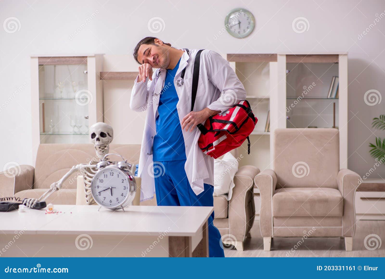 Young Male Paramedic Visiting Skeleton Patient Stock Image - Image of ...