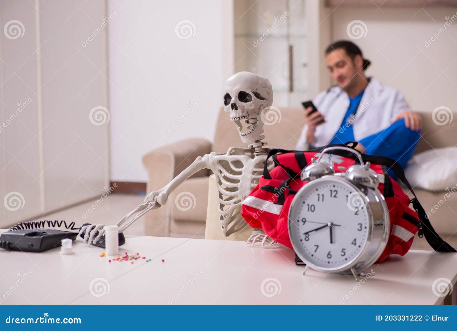 Young Male Paramedic Visiting Skeleton Patient Stock Photo - Image of ...