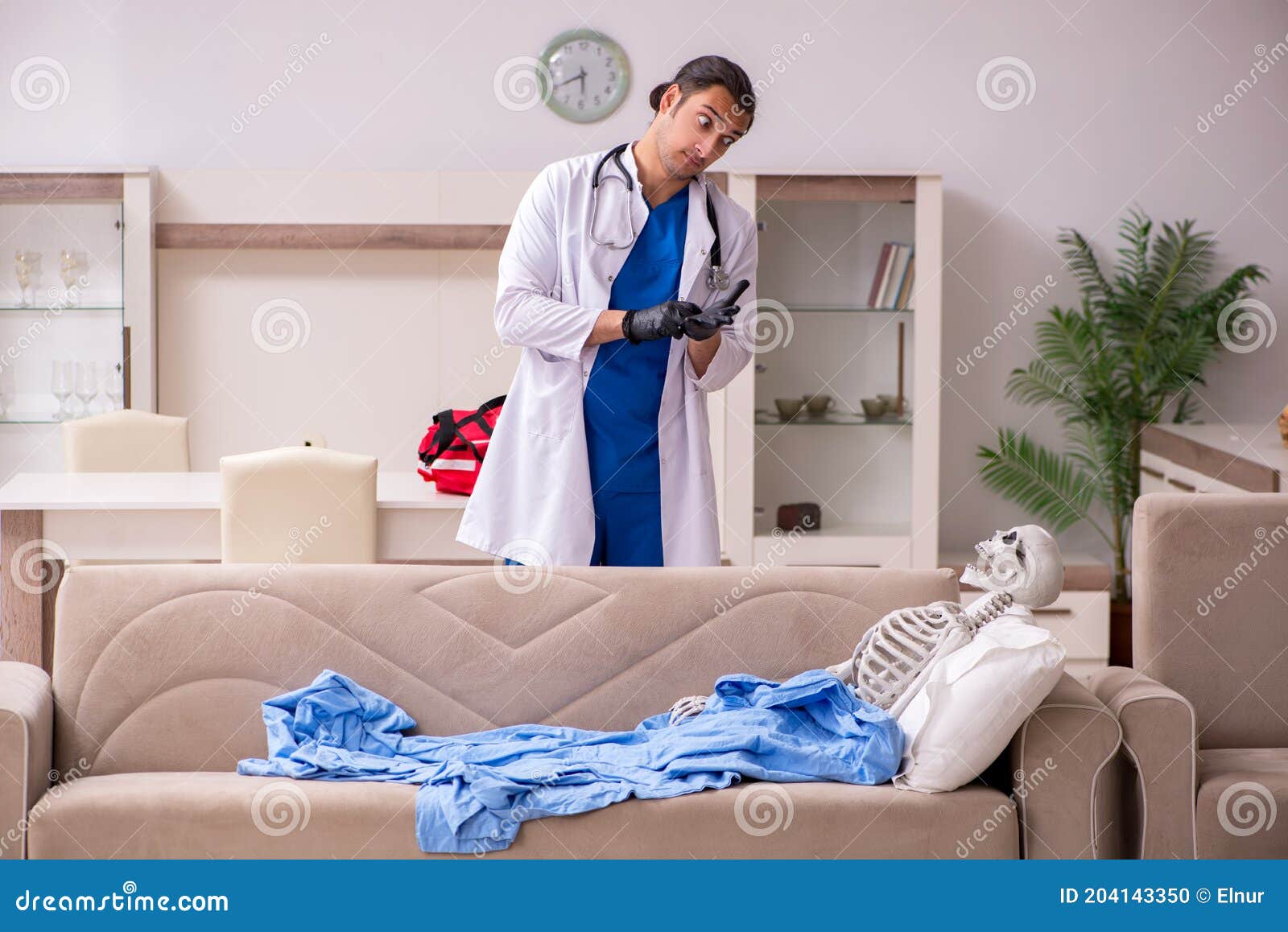Young Male Paramedic Visiting Skeleton Patient Stock Photo - Image of ...
