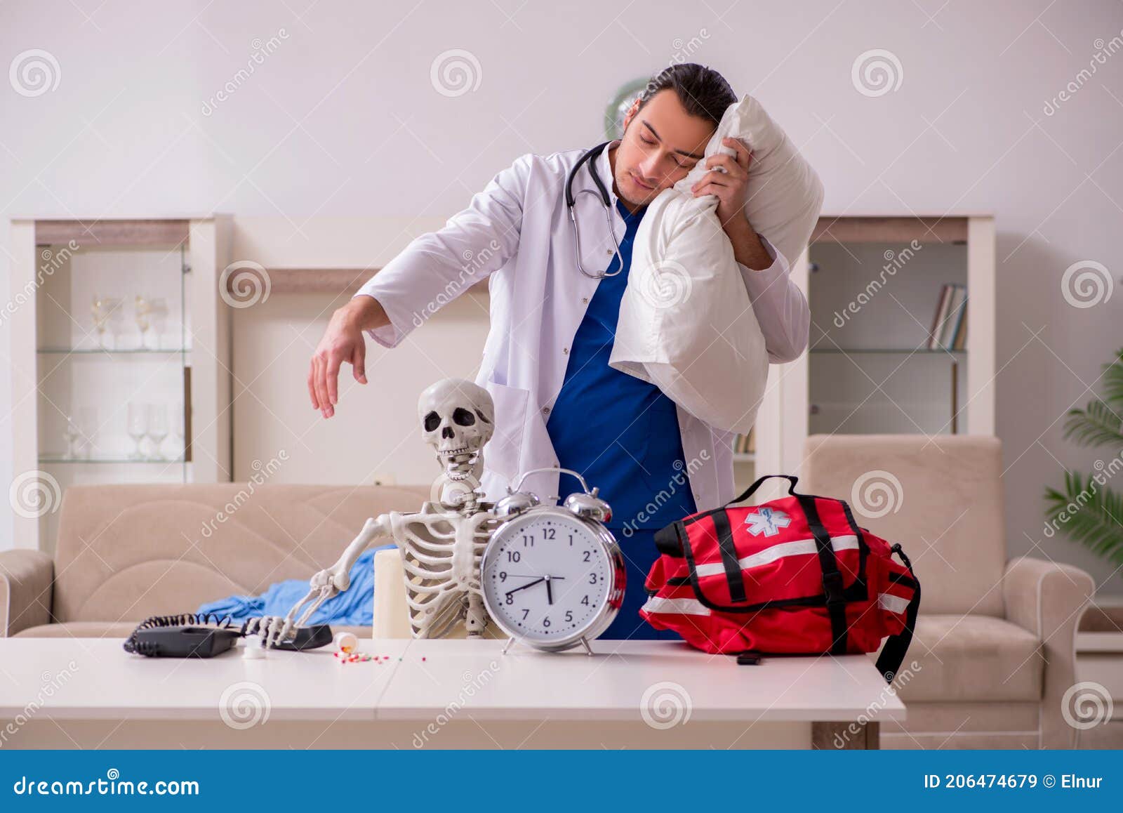 Young Male Paramedic Visiting Skeleton Patient Stock Image - Image of ...