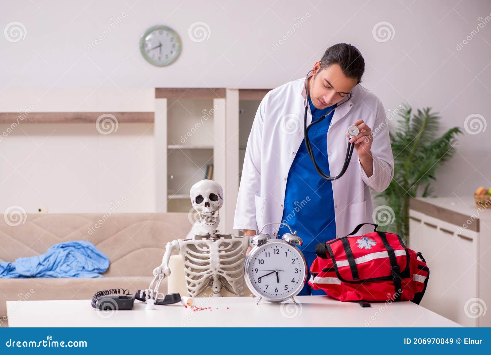 Young Male Paramedic Visiting Skeleton Patient Stock Image - Image of ...