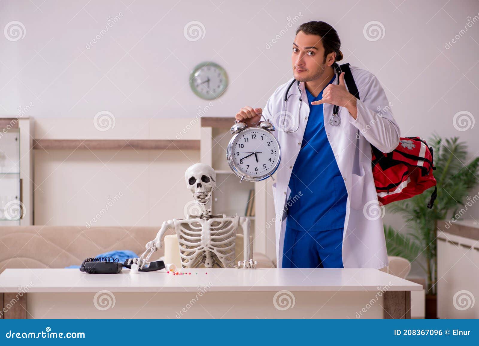 Young Male Paramedic Visiting Skeleton Patient Stock Photo - Image of ...