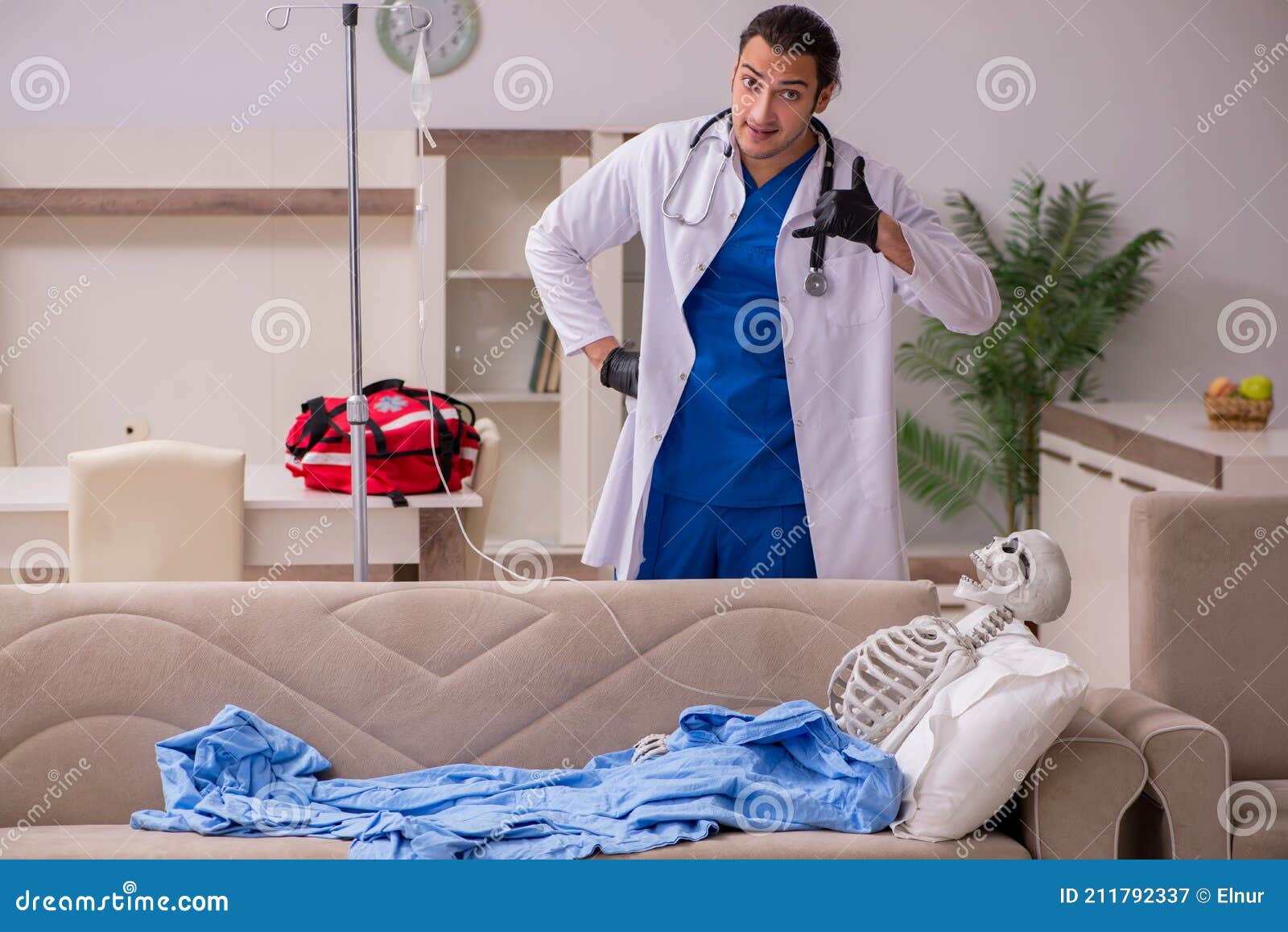 Young Male Paramedic Visiting Skeleton Patient Stock Image - Image of ...