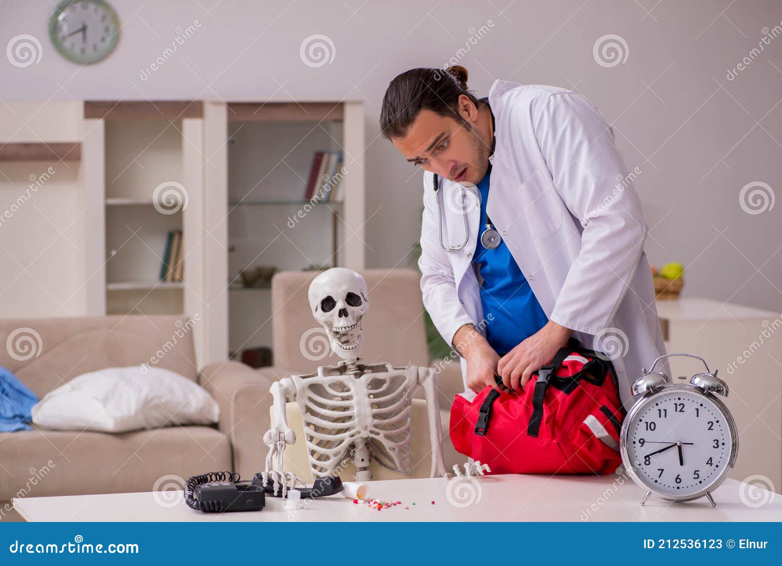 Young Male Paramedic Visiting Skeleton Patient Stock Image - Image of ...